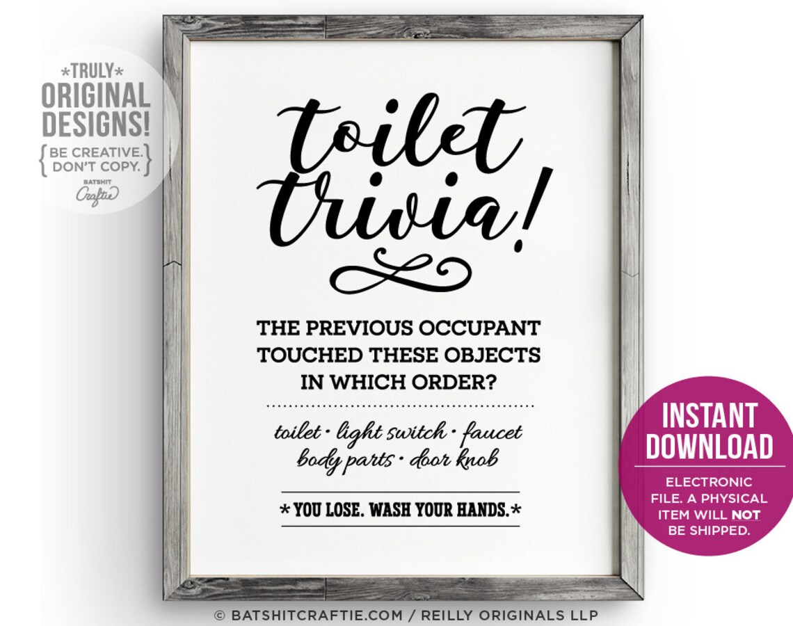 Printable Funny Bathroom Sign Toilet Trivia Wash Your Hands | Etsy Canada