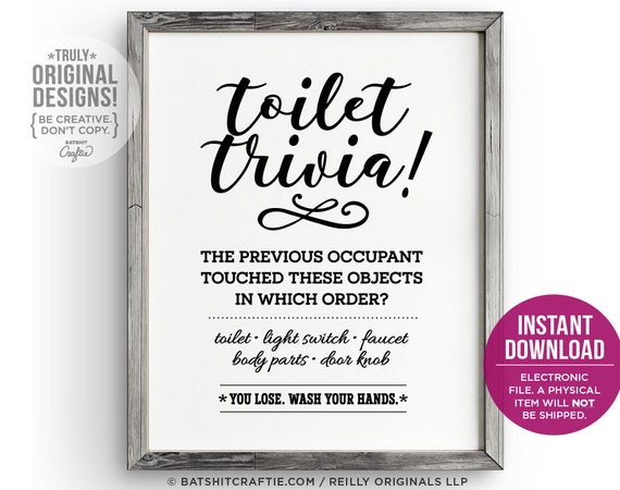 Printable Funny Bathroom Sign Toilet Trivia Wash Your Hands | Etsy UK