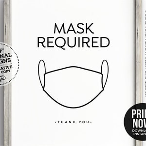 Simple Face Mask Required PRINTABLE SIGN Office Workplace Restaurant ...