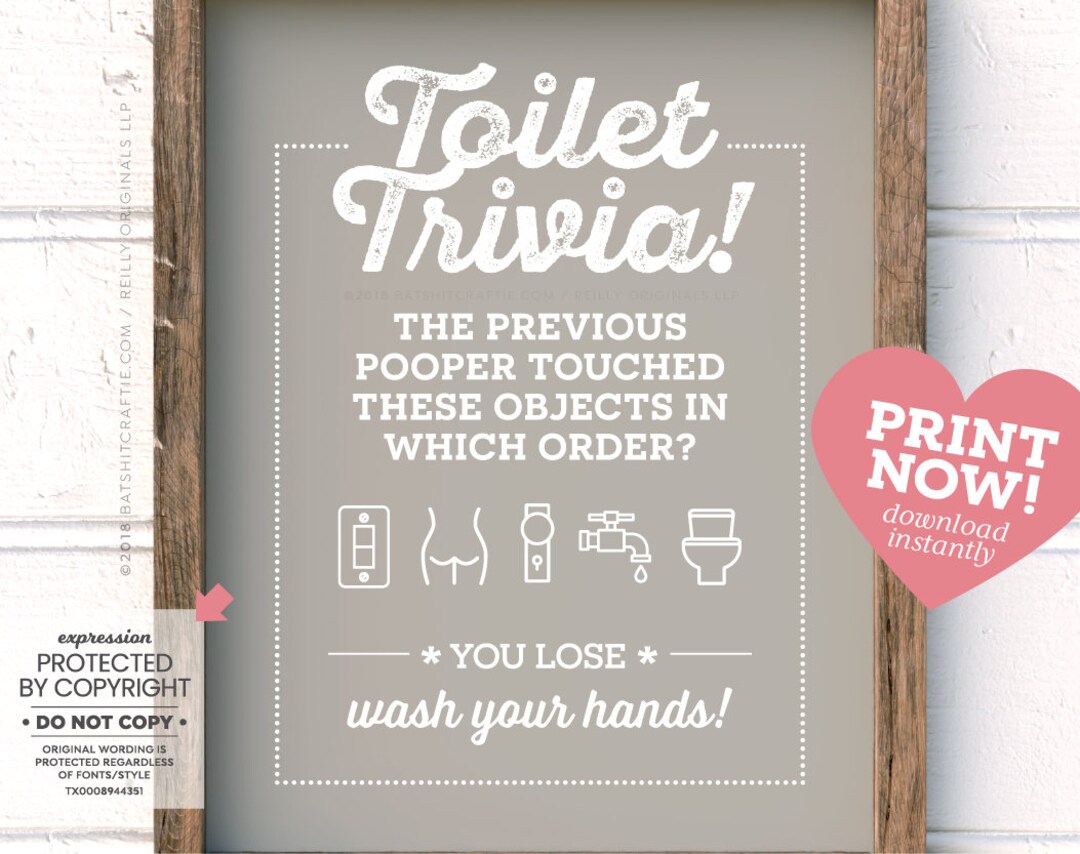 Printable Funny Bathroom Sign ~ Toilet Trivia {protected by Copyright ...