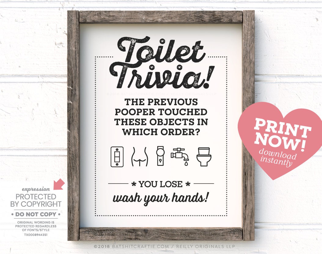 Printable Funny Bathroom Sign Toilet Trivia protected by - Etsy
