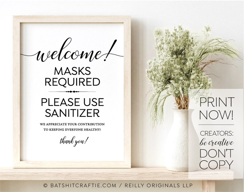 Welcome Masks Required Please Use Sanitizer PRINTABLE Sign | Etsy Canada