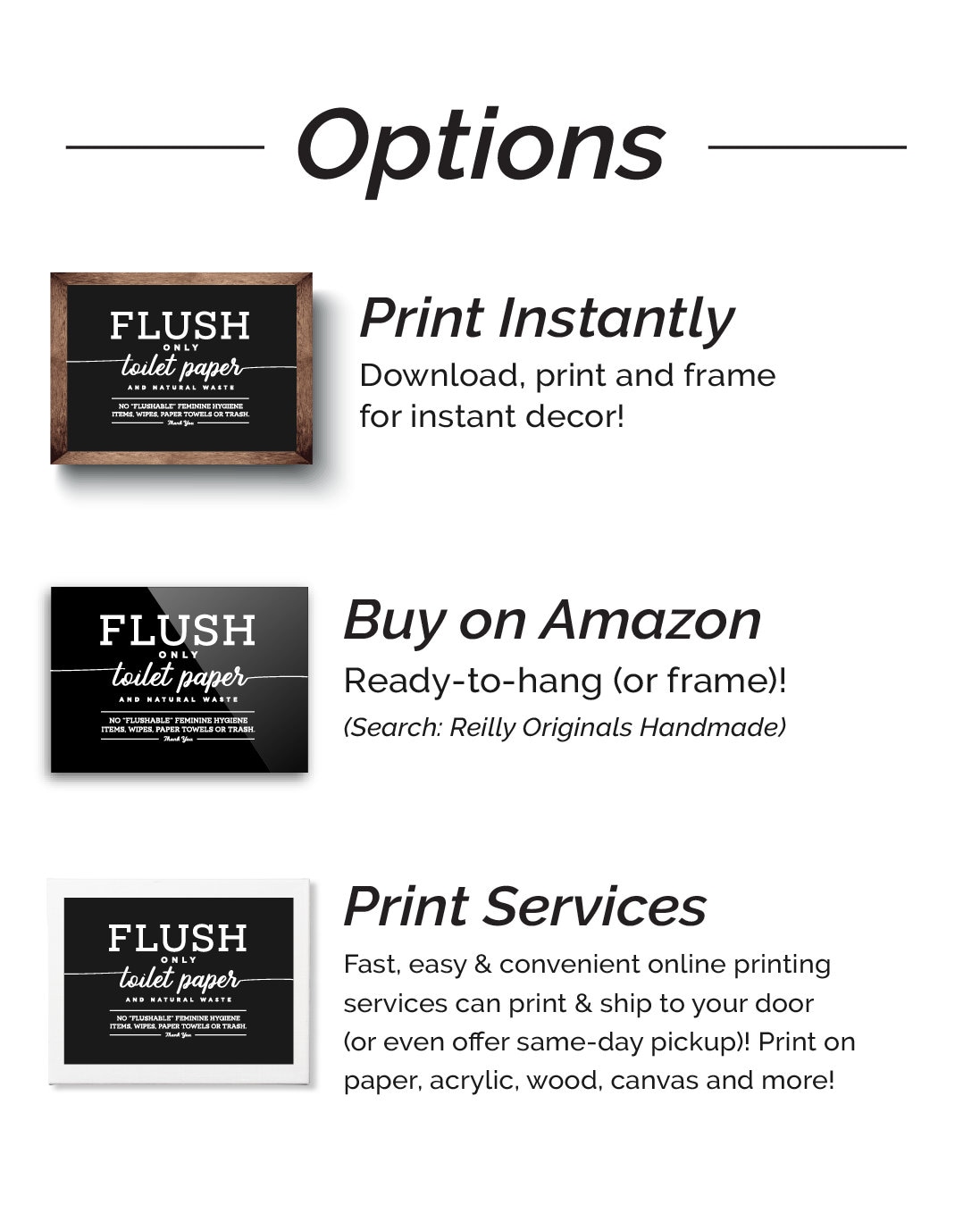 Flush Only Toilet Paper & Natural Waste Sign ~ Ready to Ship or Print ...