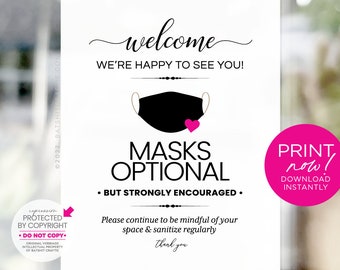 Masks Optional Sign Printable - Etsy