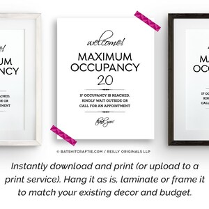 Maximum Occupancy PRINTABLE SIGN ~ Fill in ~ Modern Simple Poster for ...