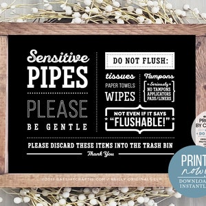Sensitive Pipes Sign ~ Ready to Ship or Print at Home Instantly! Cute ...
