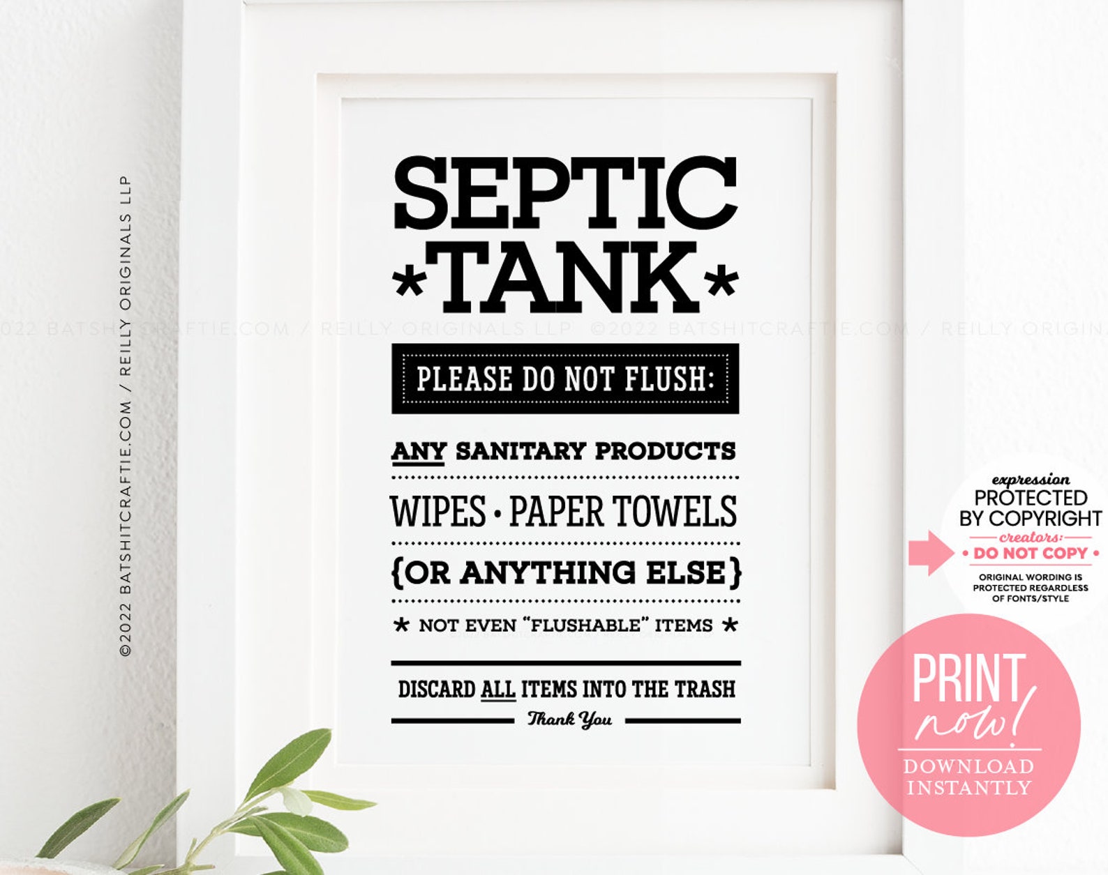 Septic Tank Bathroom Sign INSTANT DOWNLOAD PRINTABLE System Do Not ...