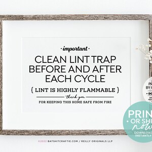 Please Clean Lint Trap Sign Ready to Ship or Print at Home Instantly ...