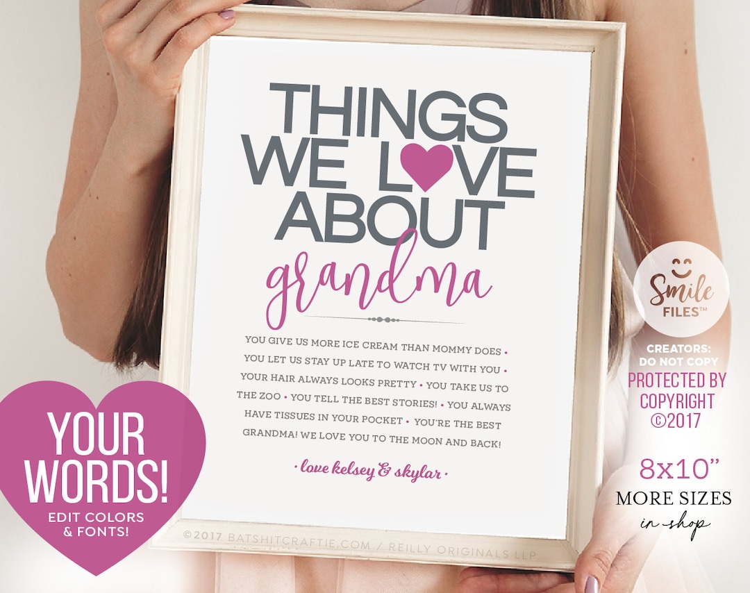 Things We Love About Grandma ~ Personalized Heartfelt Gift ~ Self ...