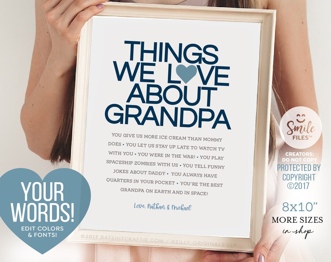 Things We Love About Grandpa ~ Personalized Heartfelt Gift ~ Self ...