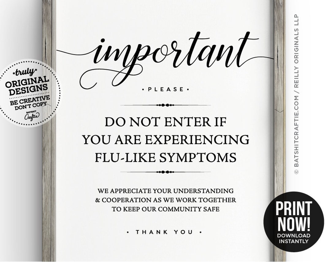 Do Not Enter If Experiencing Flu Like Cold Symptoms PRINTABLE SIGN ...