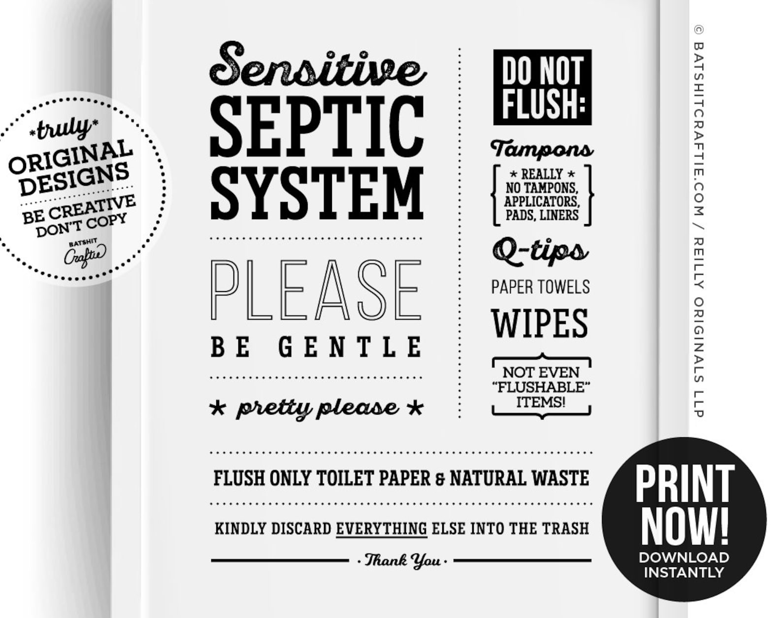 Septic System Sign PRINTABLE Art Cute Bathroom Poster | Etsy