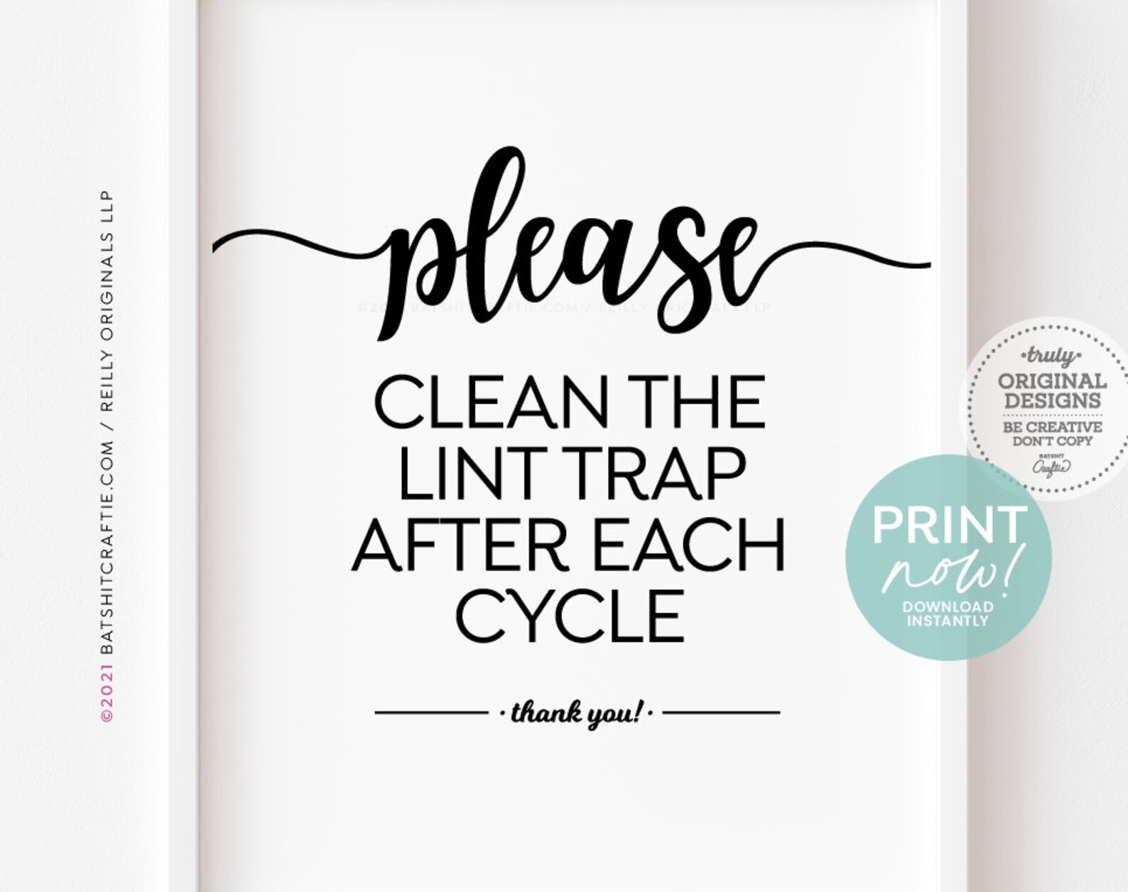 Please Clean Lint Trap After Each Use PRINTABLE Laundry Room Sign Many ...