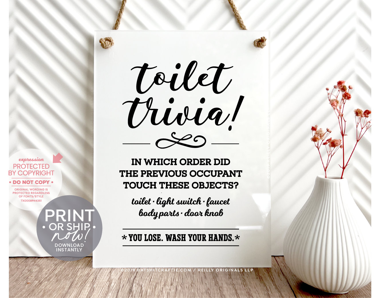 Funny Wash Hands Bathroom Sign toilet Trivia Ready to Ship - Etsy