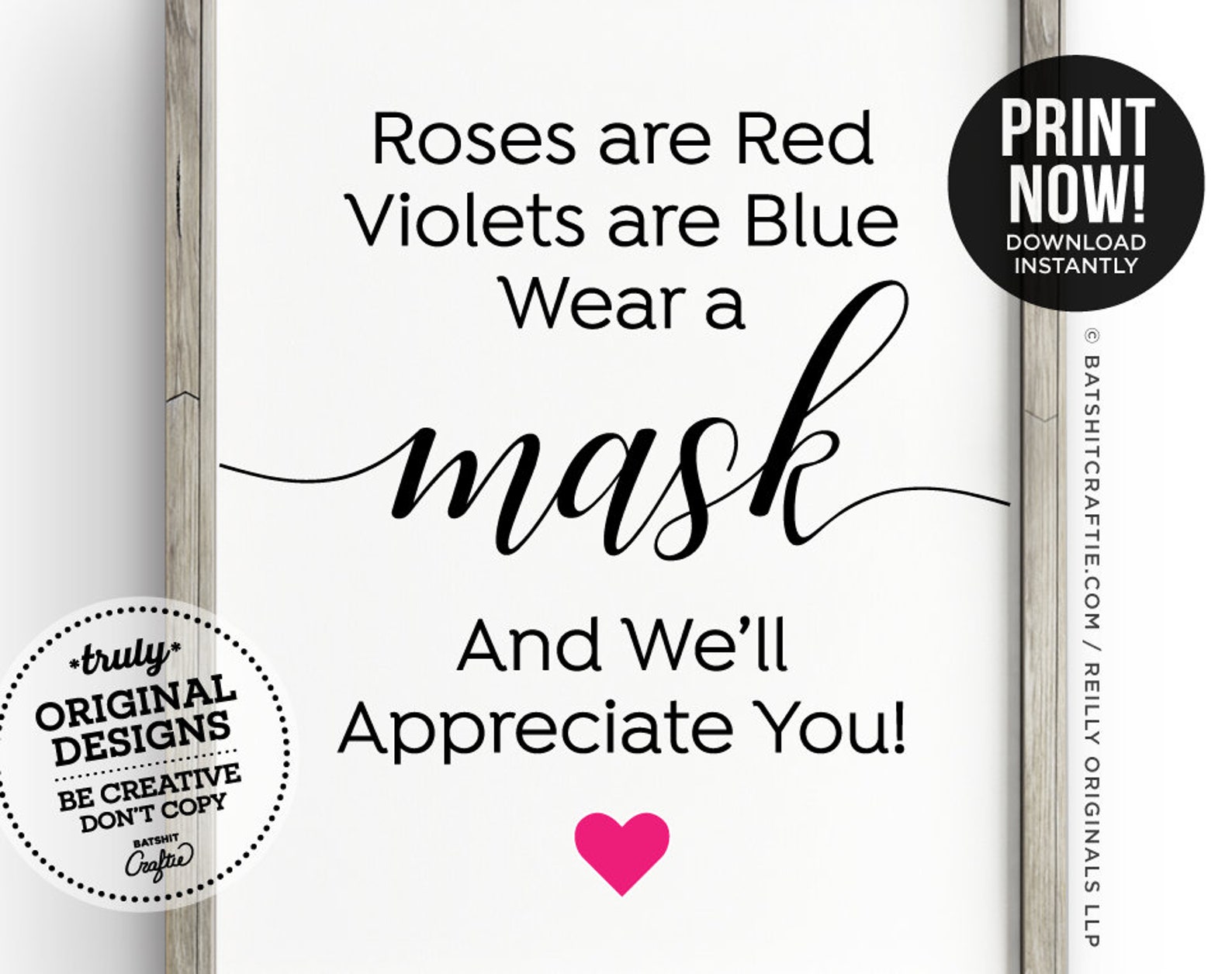 Cute Wear Face Mask PRINTABLE SIGN Rose Red Violets Blue | Etsy