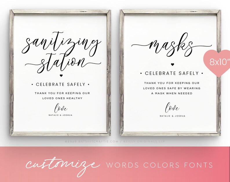 TWO 2 8x10 Editable Templates Mask Sanitize Signs | Etsy