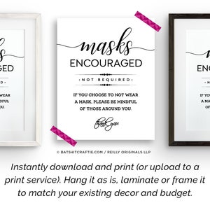 Masks Encouraged Not Required PRINTABLE SIGN ~ Elegant Modern Script ...