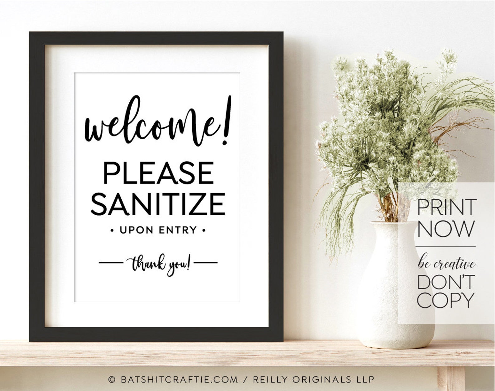 Welcome Please Sanitize Upon Entry PRINTABLE Sign ~ Cute Script Poster ...