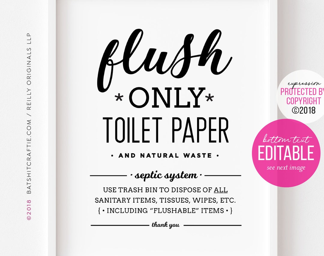 Editable Template ~ Flush Only Toilet Paper & Natural Waste ~ Do Not ...
