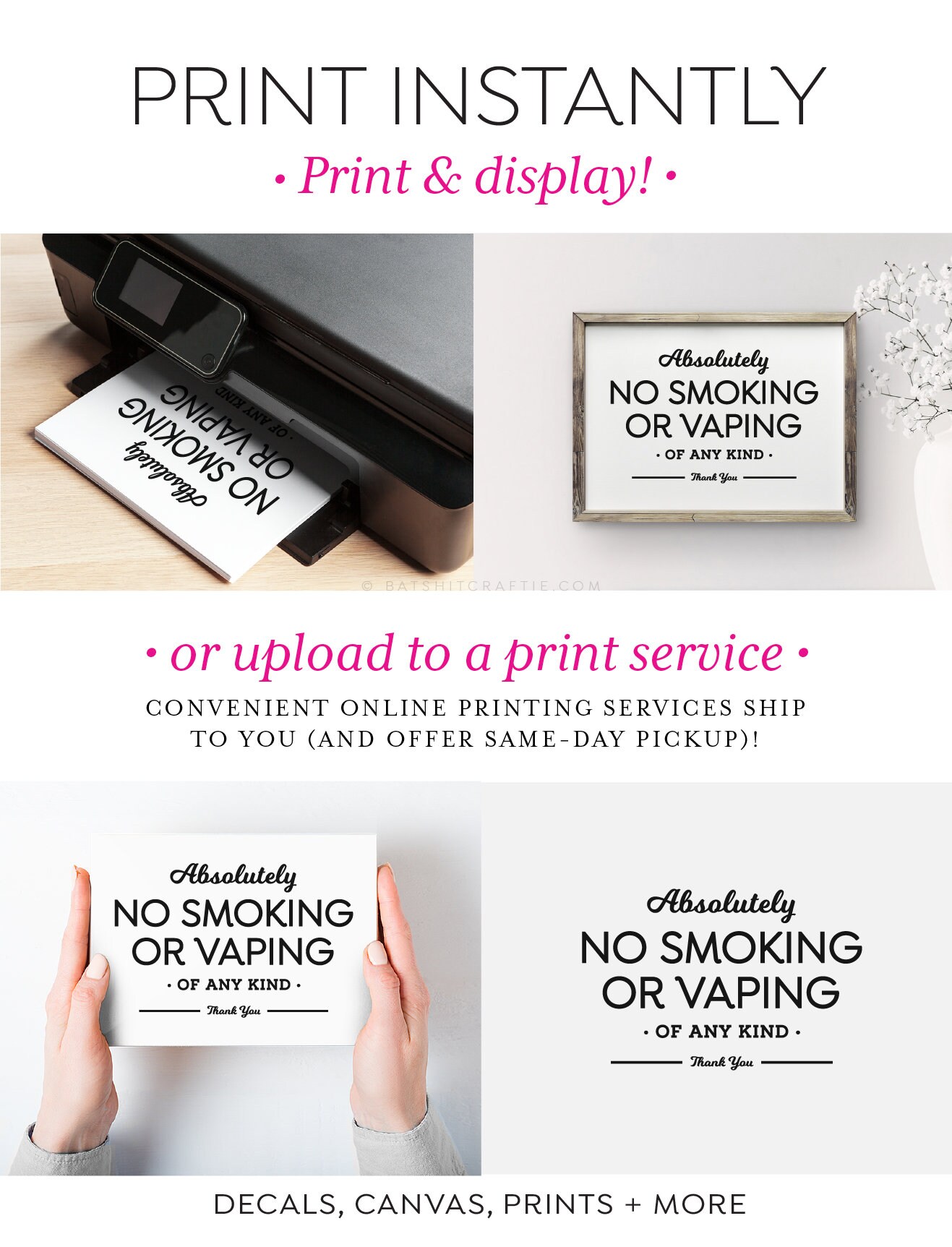 Elegant No Smoking Sign ~ Ready to Ship or Print at Home Instantly ...