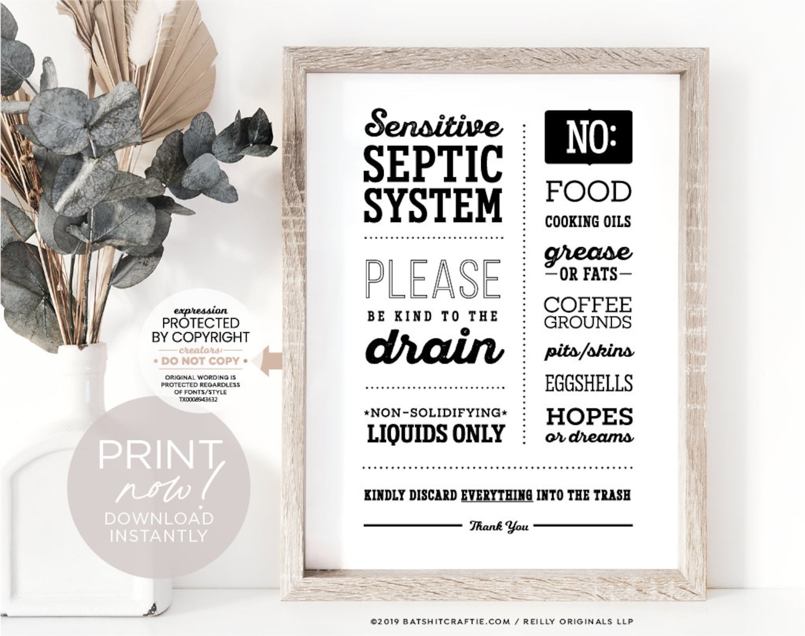Septic System Kitchen Drain Rules Printable Sign Modern - Etsy