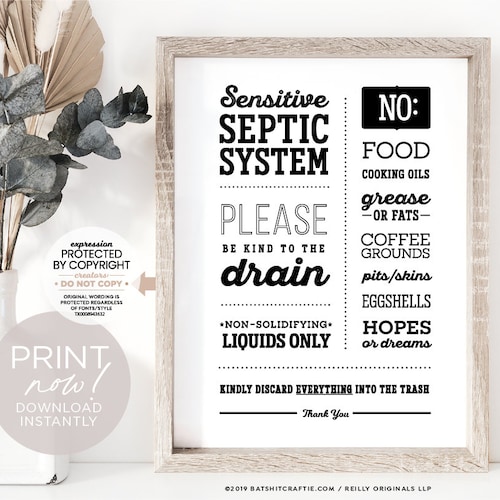Septic System Kitchen Drain Rules Printable Sign Modern - Etsy