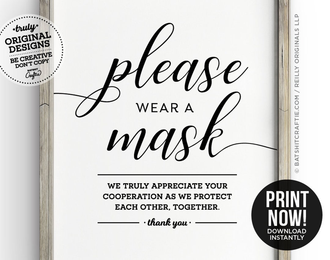 Please Wear a Mask PRINTABLE Sign Home Office Workplace Restaurant ...