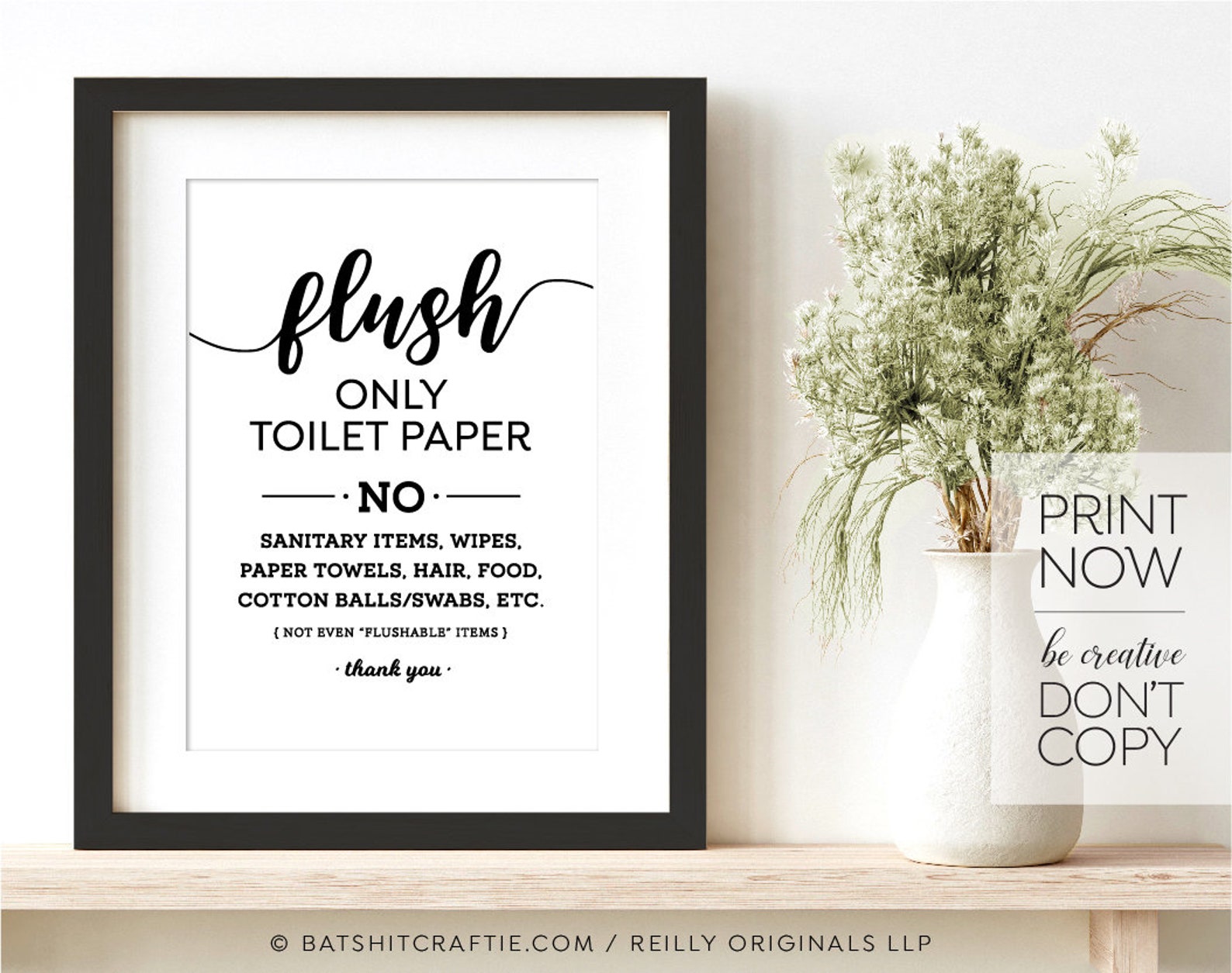 Cute Flush Only Toilet Paper PRINTABLE Bathroom Sign for - Etsy