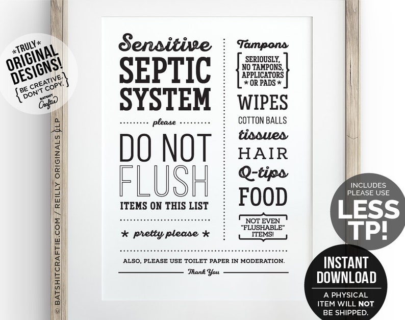 Bathroom Sign INSTANT DOWNLOAD PRINTABLE Septic System | Etsy