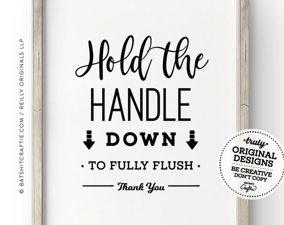 Hold Handle Down to Fully Flush Printable Bathroom Sign Cute - Etsy