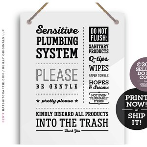 Sensitive Plumbing Bathroom Sign Ready to Ship or Print | Etsy