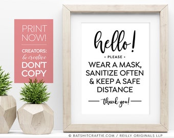 Please Wear a Mask Sanitize Social Distance PRINTABLE Sign | Etsy Canada