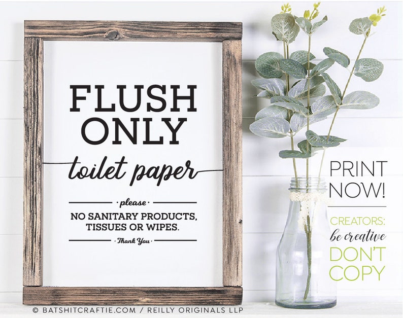 Flush Only Toilet Paper Printable Bathroom Sign Cute Elegant - Etsy