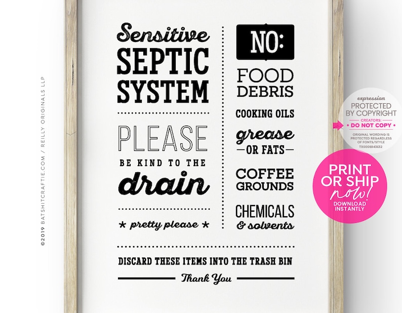 Sensitive Septic System Sign Be Kind to the Drain Ready to - Etsy