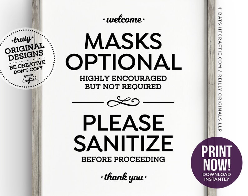 Masks Optional but Encouraged PRINTABLE SIGN Please Use - Etsy
