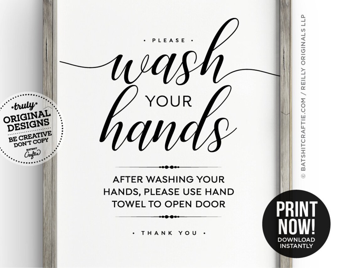 Use Hand Towel to Open Door Wash Hands PRINTABLE Sign ~ Cute Poster ...