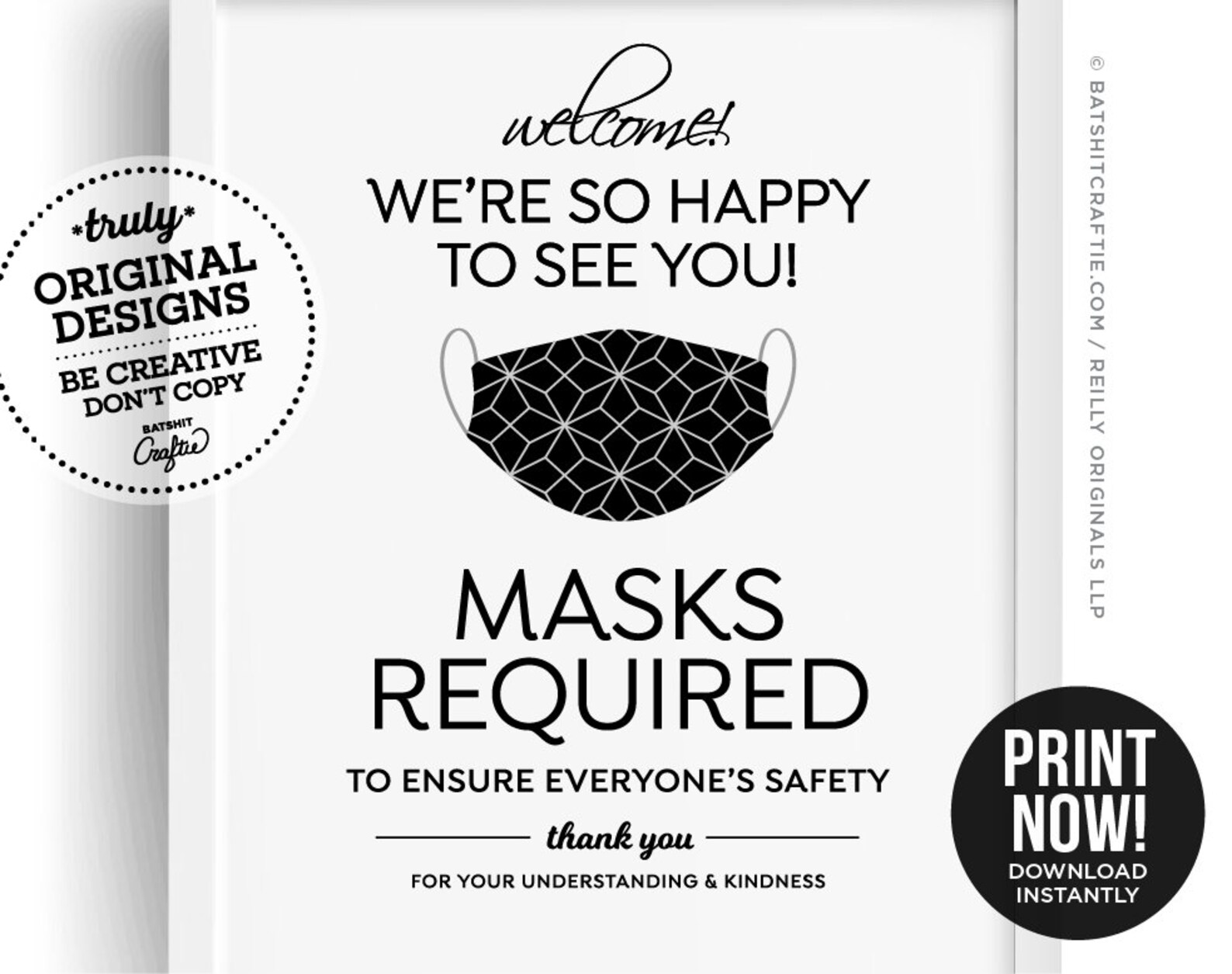 Mask Required PRINTABLE Sign ~ Cute Elegant Prevention Compliance ...