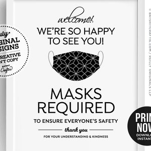 Mask Required PRINTABLE Sign ~ Cute Elegant Prevention Compliance ...