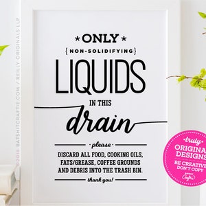 Septic System PRINTABLE Kitchen Sign Liquids Only No Food Grease Coffee ...