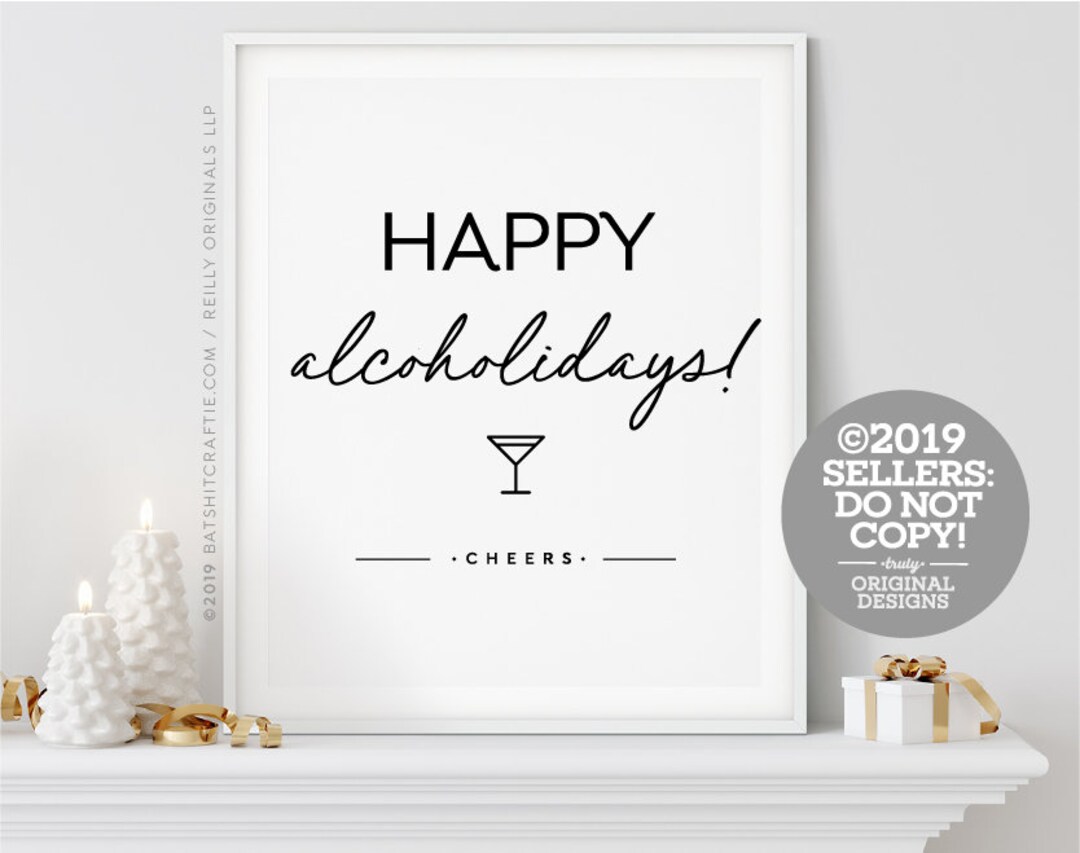 Funny Christmas Decor Printable Happy Alcoholidays Sign Holiday Humor ...