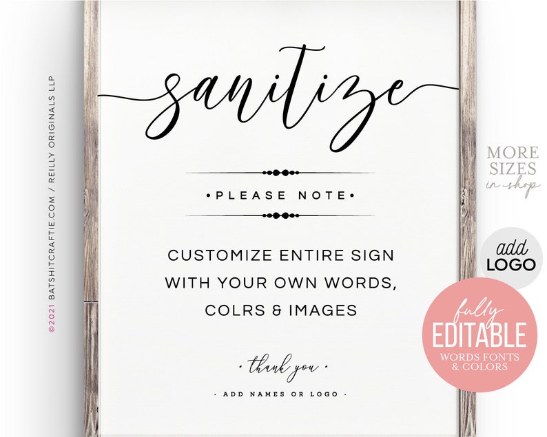 Sanitize Fully Editable PRINTABLE Sign 11x14 more - Etsy