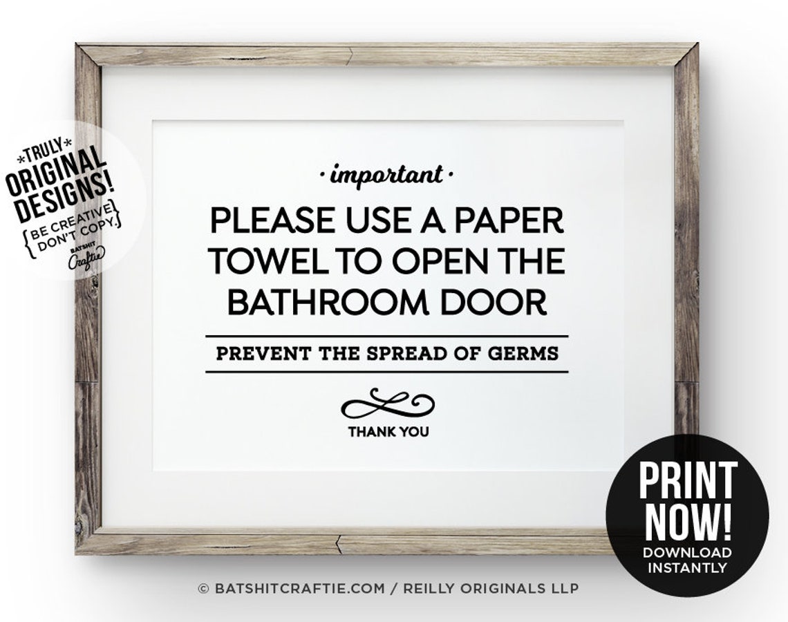 Use Paper Towel to Open Bathroom Door PRINTABLE SIGN Modern | Etsy