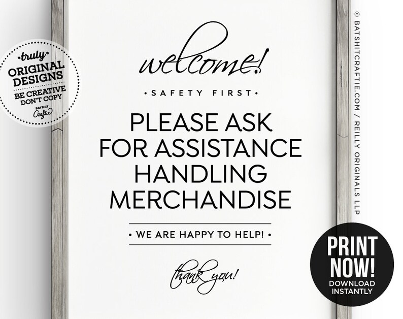 Please Ask for Assistance Handling Merchandise PRINTABLE SIGN - Etsy