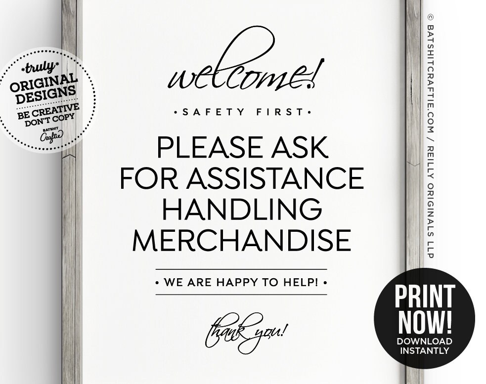 Please Ask for Assistance Handling Merchandise PRINTABLE SIGN - Etsy