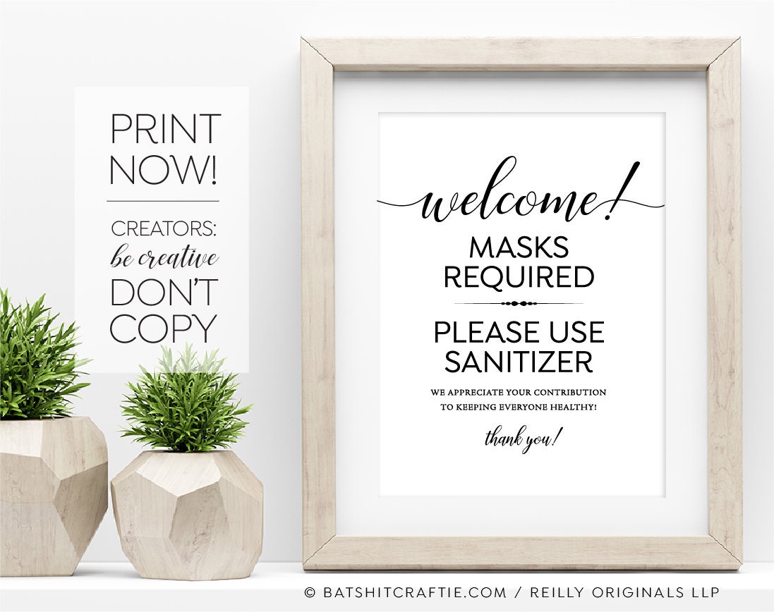Welcome Masks Required Please Use Sanitizer PRINTABLE Sign ~ Office ...