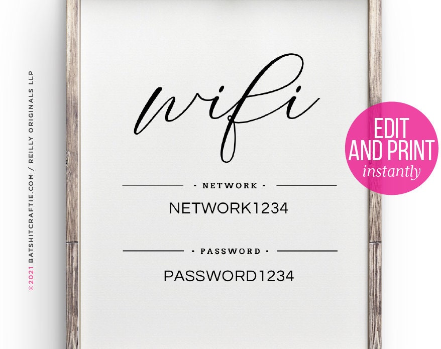 Custom Wifi Password Editable Template 4x6 5x7 | Etsy
