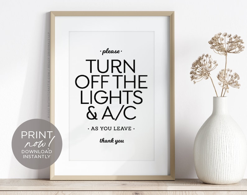 Please Turn off Lights & A/C Printable Sign Download and - Etsy