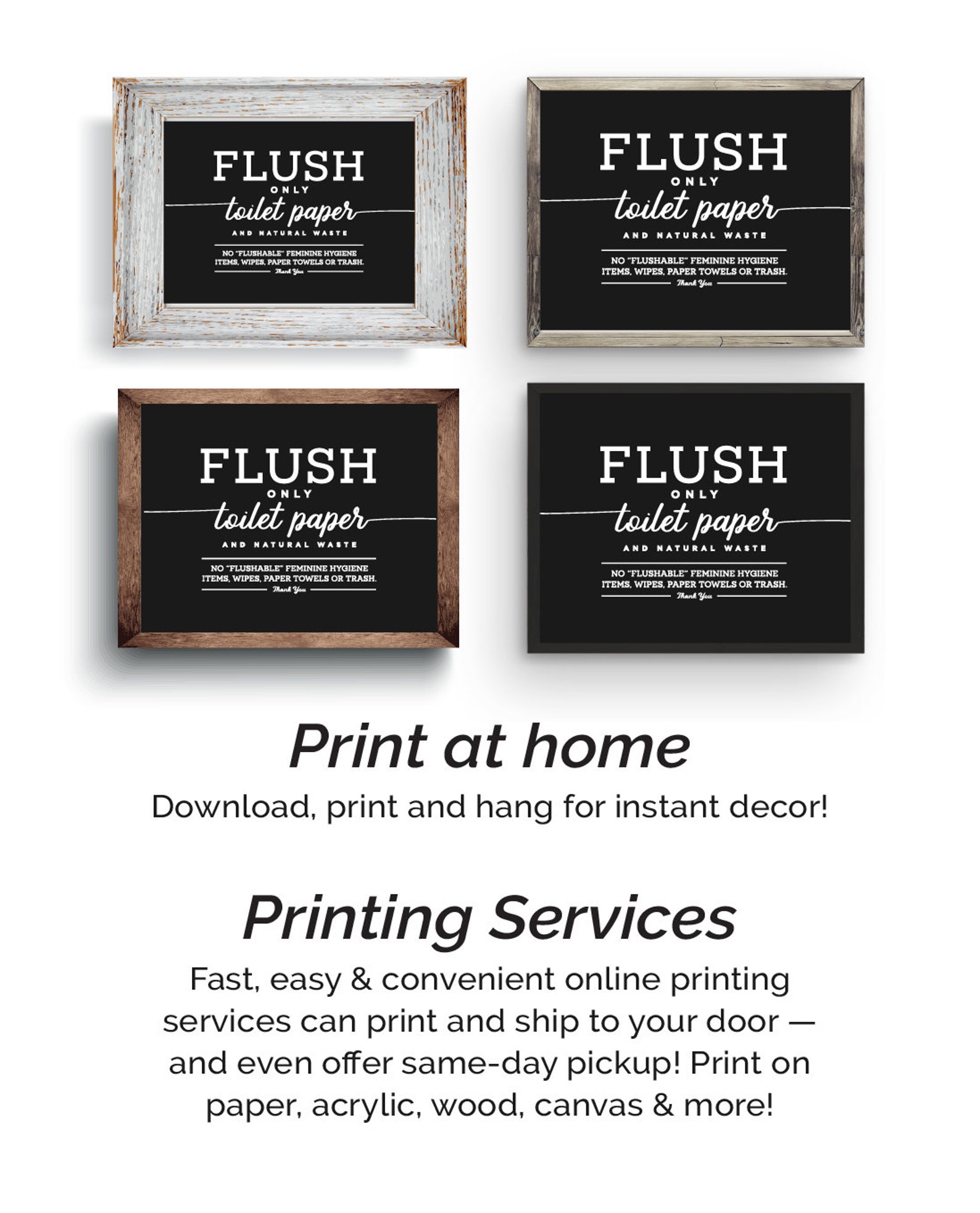 Flush Only Toilet Paper & Natural Waste Sign ~ Ready to Ship or Print ...