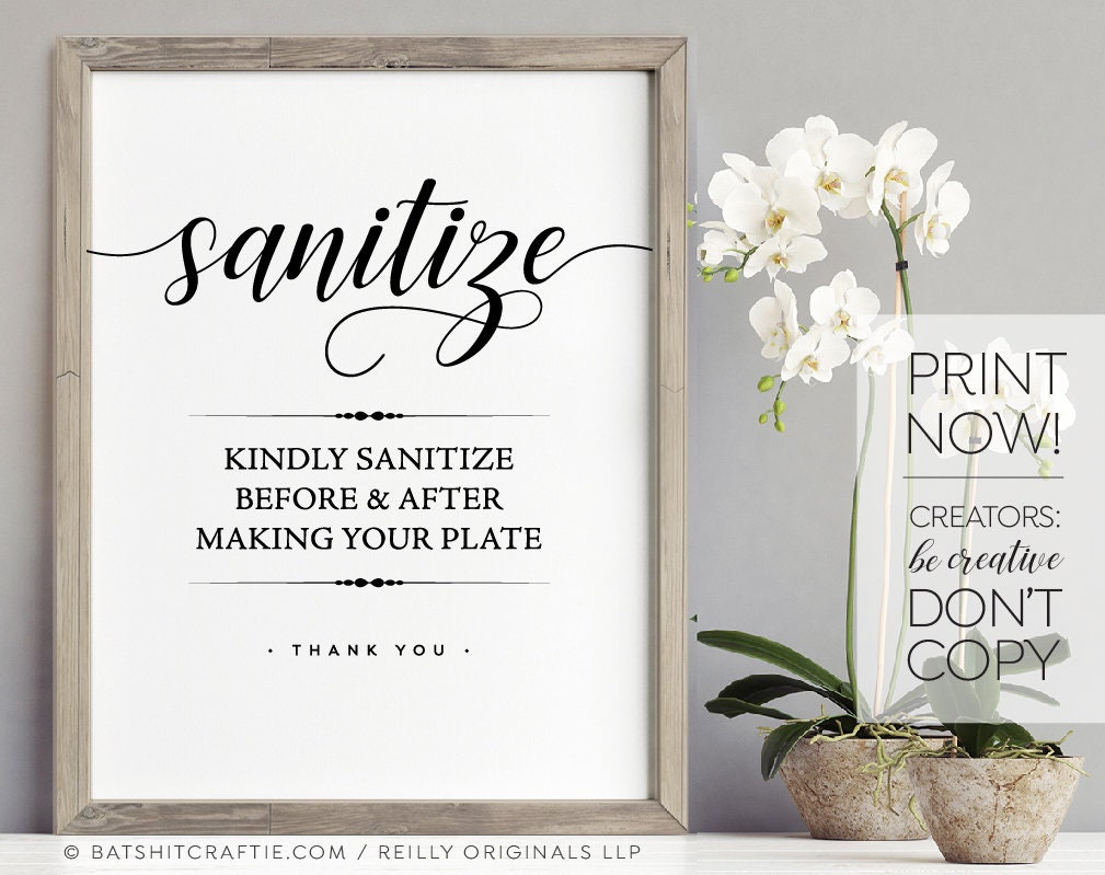 Please Sanitize Before & After Making Dinner Plate Elegant PRINTABLE ...