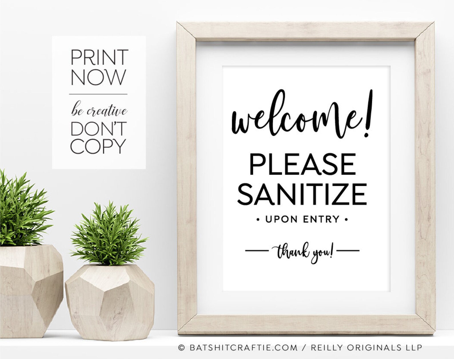 Welcome Please Sanitize Upon Entry PRINTABLE Sign ~ Cute Script Poster ...